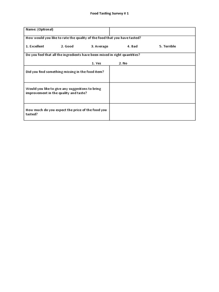 Food Tasting Survey | PDF
