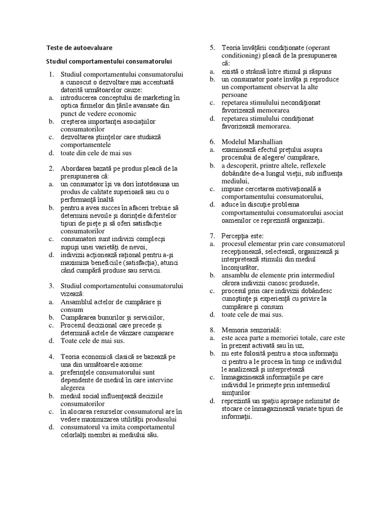 Test 1 de Autoevaluare PDF | PDF