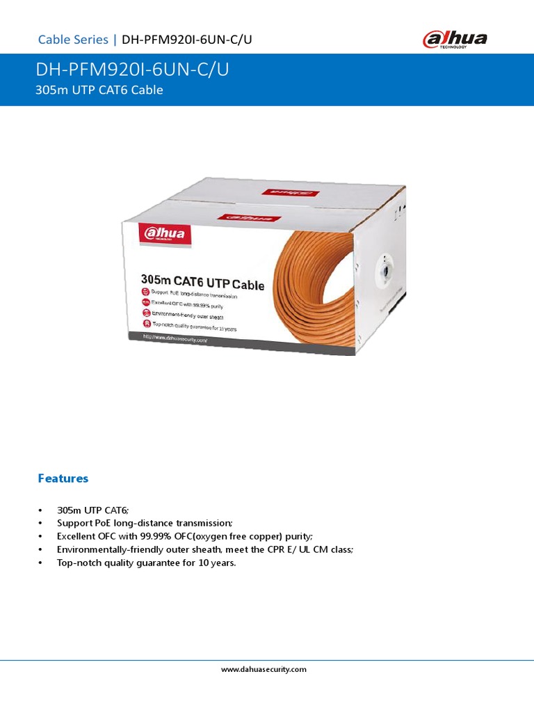 DH-PFM920I-6UN-C/U: 305m UTP CAT6 Cable | PDF