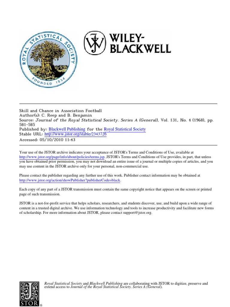 Reep & Benjamin 1968, Skill and Chance in Association Football | PDF ...