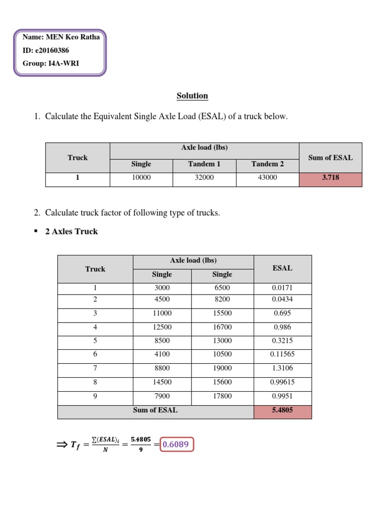 Calculate The Equivalent Single Axle Load (ESAL) of A Truck Below | PDF