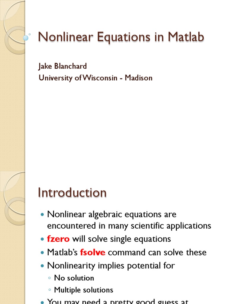 Solving Nonlinear Equations in Matlab | PDF | Science & Mathematics ...