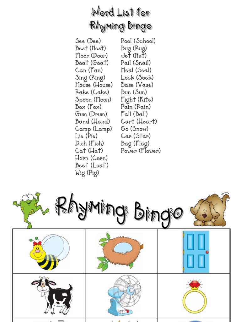 Rhyming Bingo | PDF