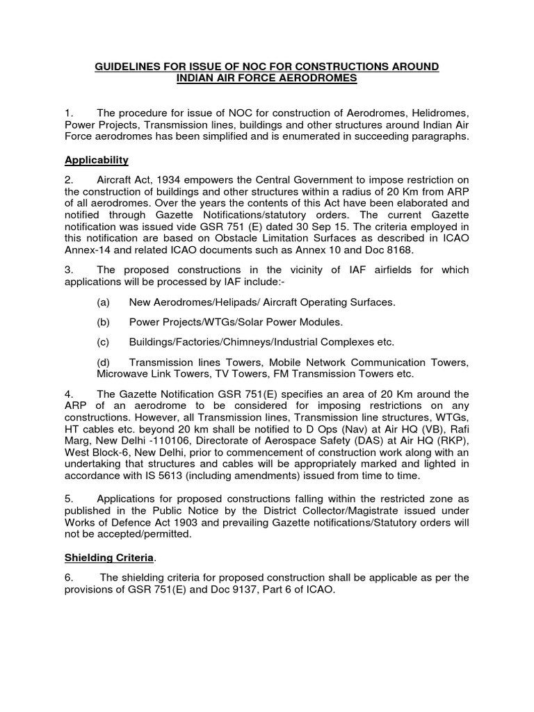 Guidelines For Issue of NOC For Constructions Around IAF Aerodromes ...