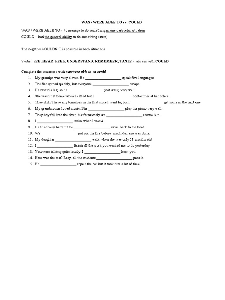 Could vs. Was/Were Able To Explained | PDF | Foreign Language Studies