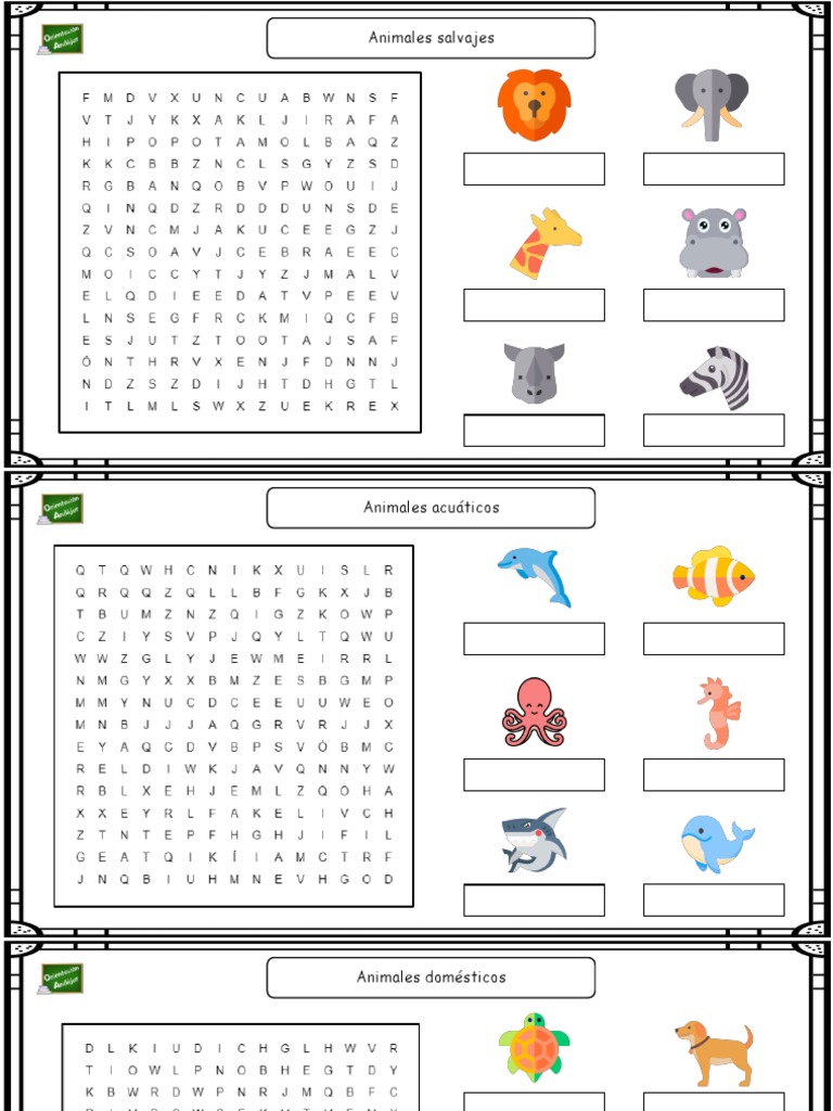 Bonitas Sopas de Letras de Animales | PDF