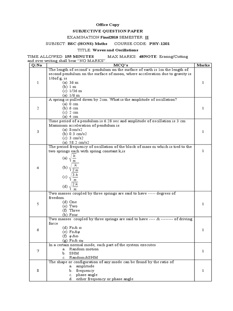 Office Copy Subjective Question Paper: Final2018 | PDF | Normal Mode ...