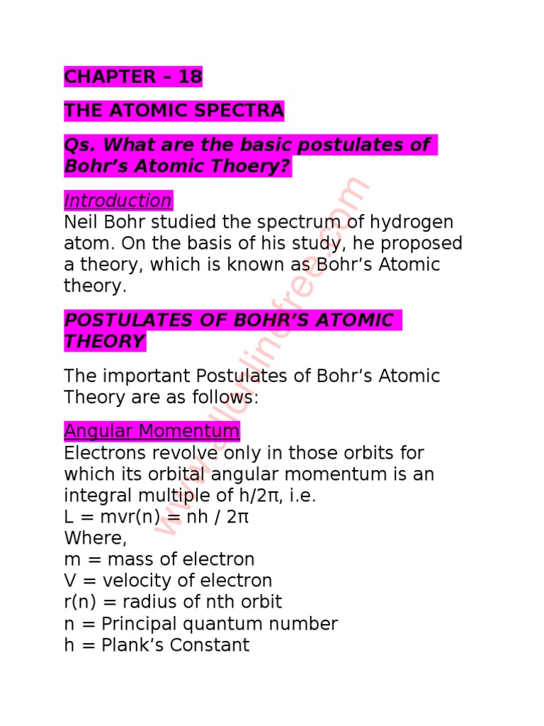 Physics Notes Chapter - 18 The Atomic Spectra PDF | PDF | Science ...