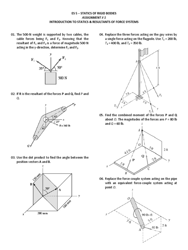 Es 5 - Statics of Rigid Bodies Introduction To Statics & Resultants of Force Systems | PDF