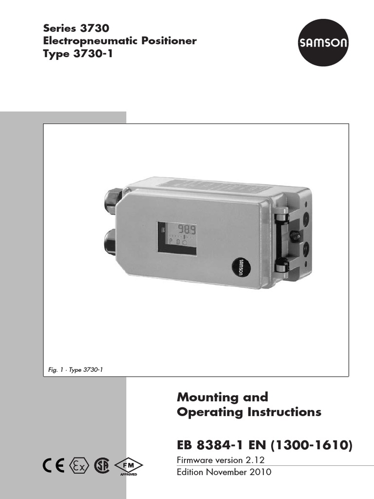 Series 3730 Electropneumatic Positioner Type 3730-1: Mounting and ...