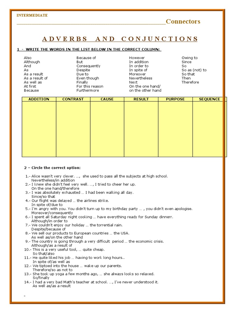 Adverbs and Conjunctions: Connectors | PDF Adverbs and Conjunctions: Connectors | PDF