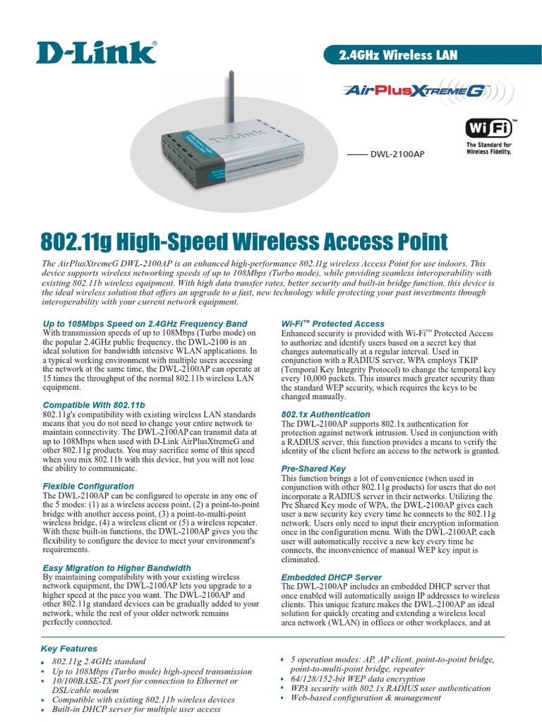 D-Link DWL-2100AP Wireless Access Point | PDF