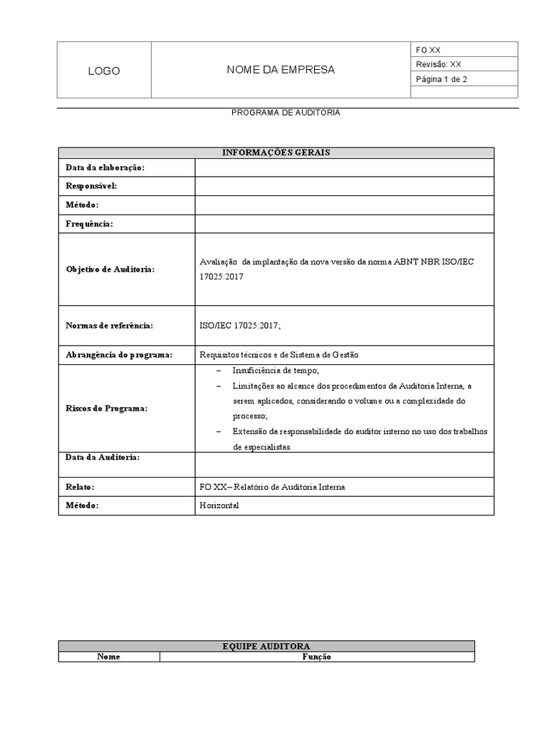Modelo - Programa de Auditoria Interna | PDF