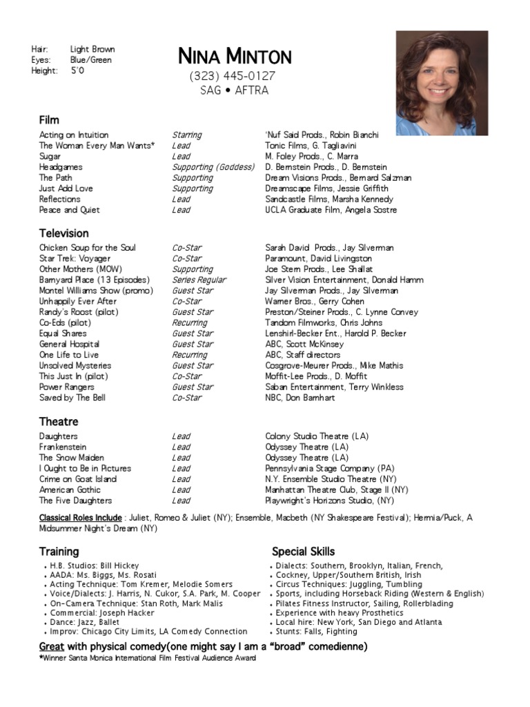 Nina Minton Actor 2020 Upd | PDF