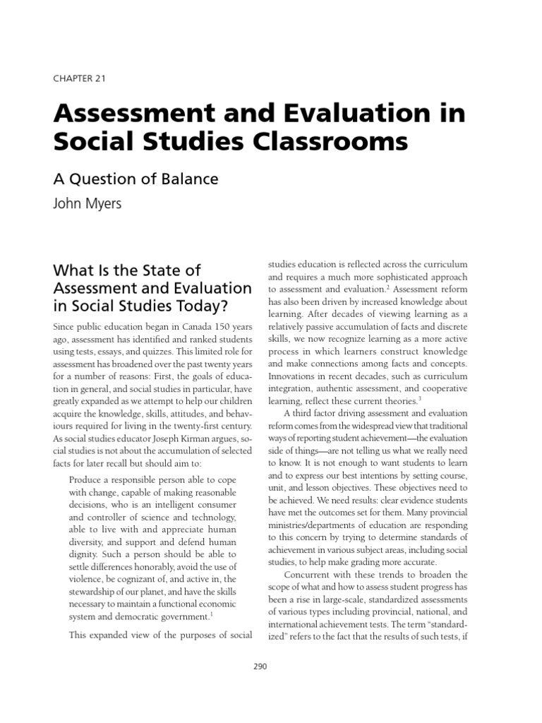 Assessment and Evaluation in Social Studies Classrooms | PDF ...