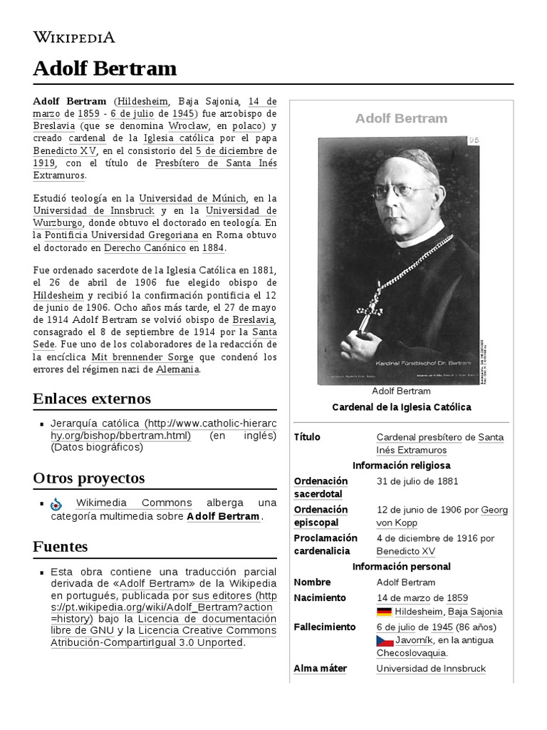 Cardenal Adolf Bertram | PDF | Clero Católico Romano | Organización de ...