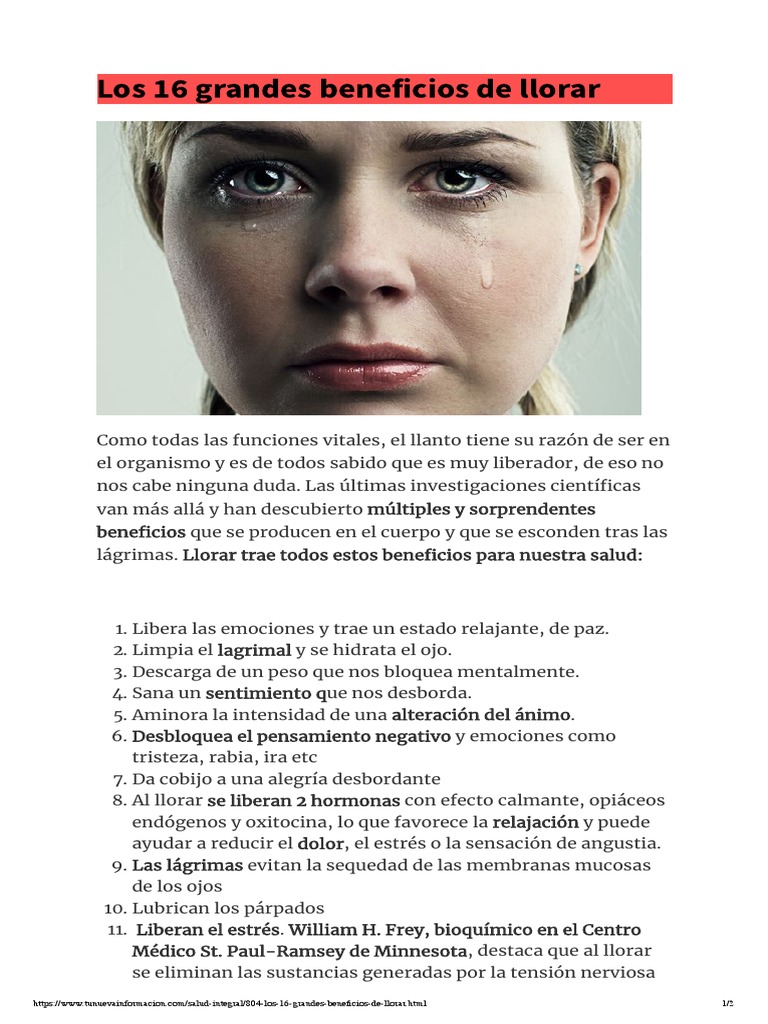 Los 16 Grandes Beneficios de Llorar PDF | PDF