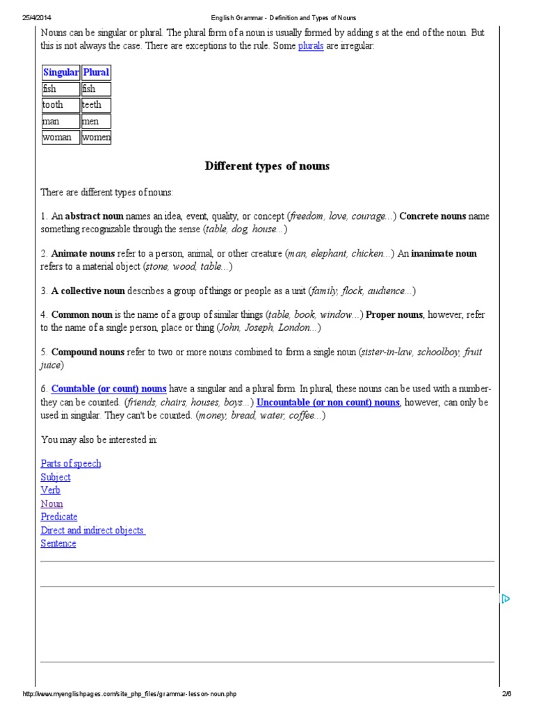 English Grammar - Definition and Types of Nouns PDF | PDF