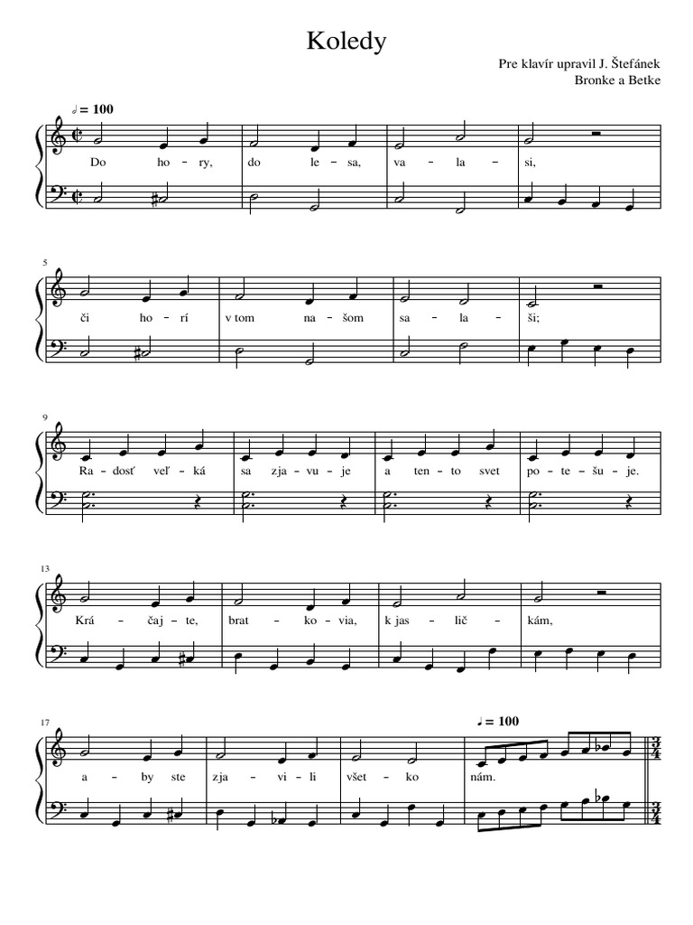 Koledy: Pre Klavír Upravil J. Štefánek Bronke A Betke 100 | PDF