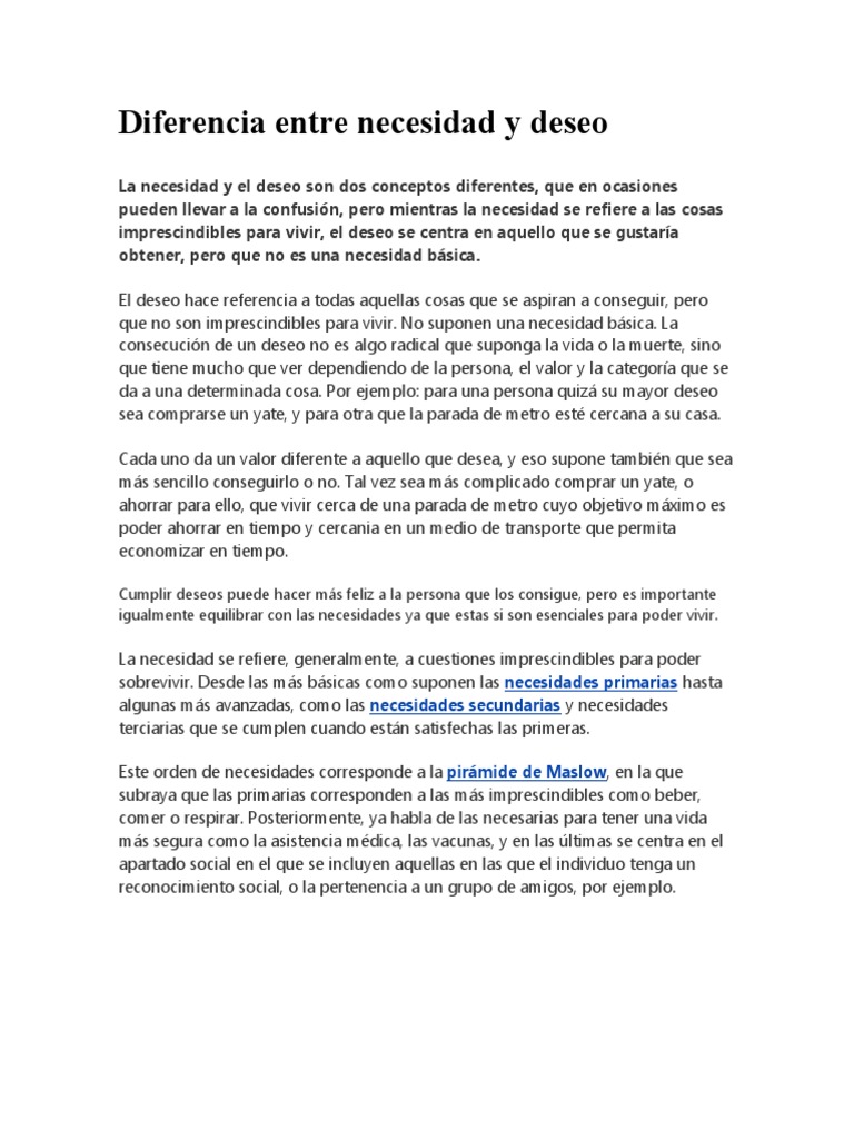Necesidad vs Deseo: Comprensión Básica | PDF
