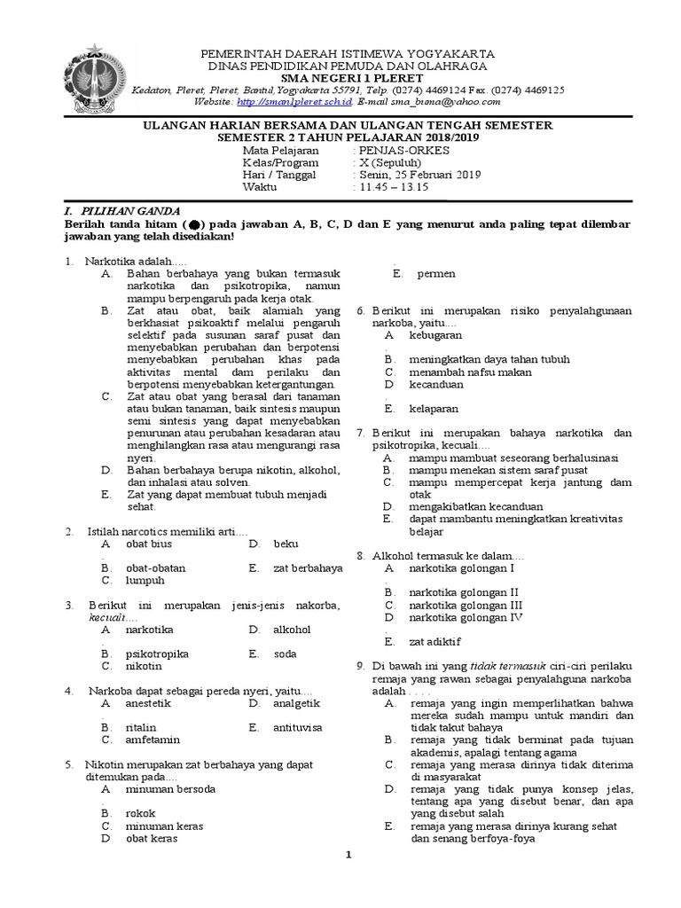 Soal Uts Sem 2 Pjok Kelas X 2019 | PDF