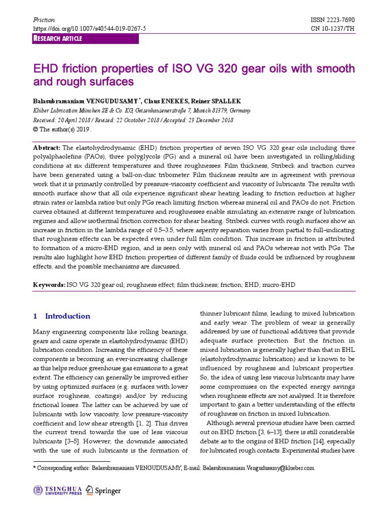 EHD Friction Properties of ISO VG 320 Gear Oils With Smooth and Rough ...