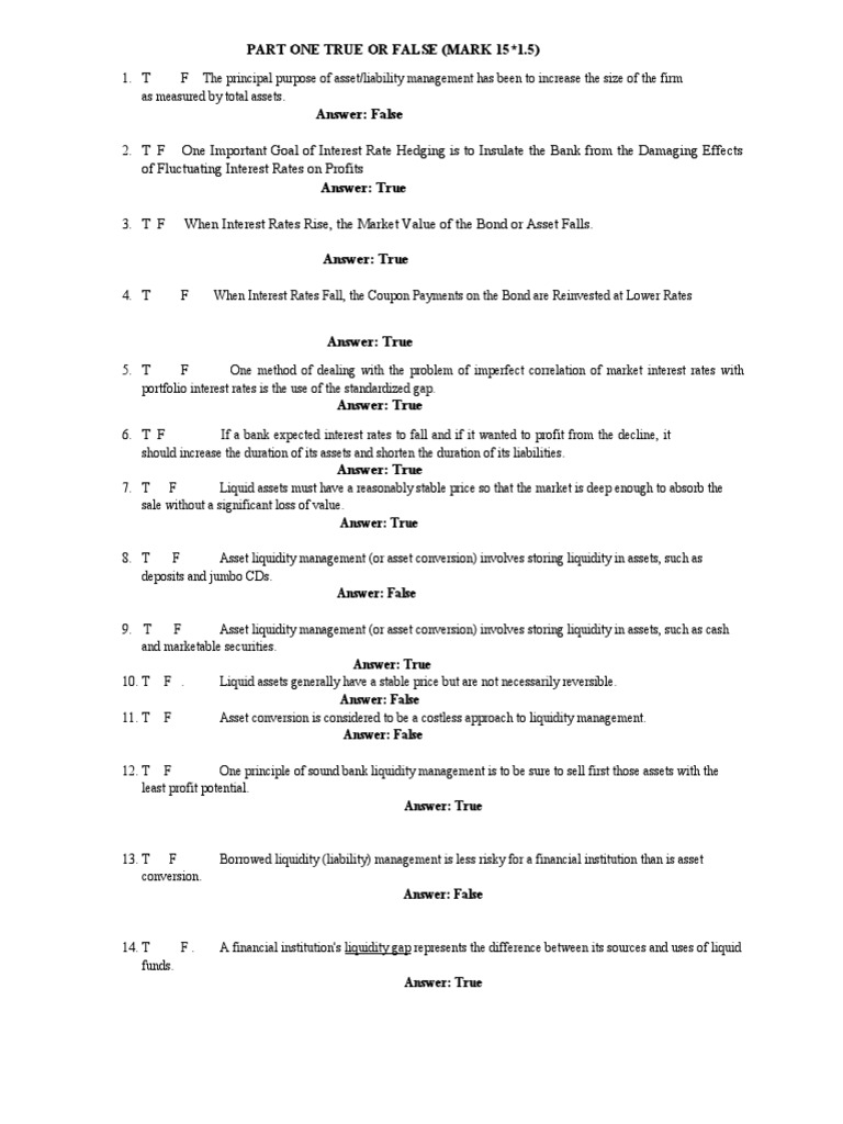 Bank Management Final Exam With Answers | PDF