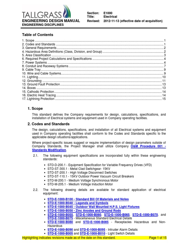 Electrical Design Standards Manual | PDF