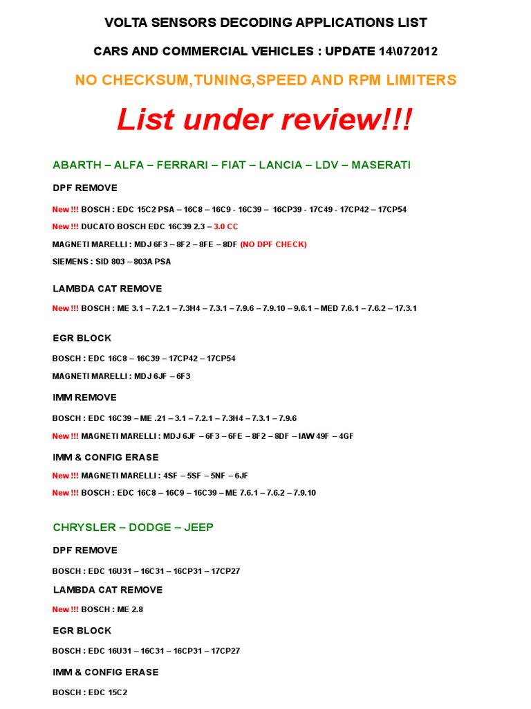 Volta Sensors Decoding Applications List | PDF