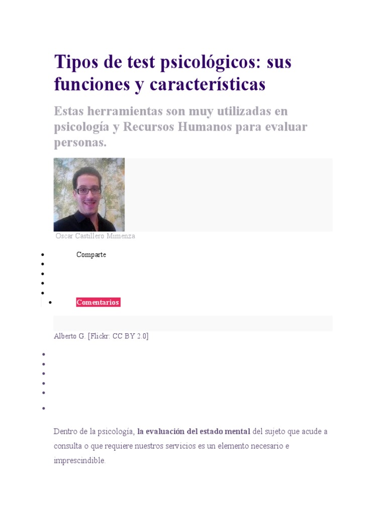 Tipos de Test Psicológicos | PDF | Pruebas psicologicas | Inteligencia