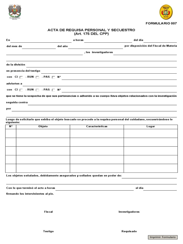 Acta de Requisa y Secuestro Personal | PDF