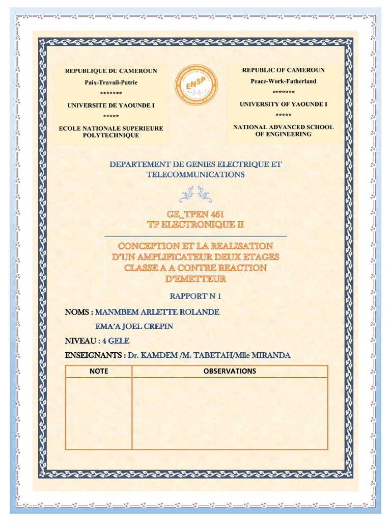 Rapport tp1 Electronique - Final PDF | PDF | Diode | Condensateur