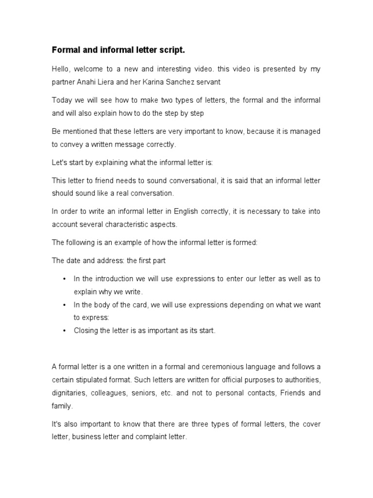Formal and Informal Letter Script | PDF