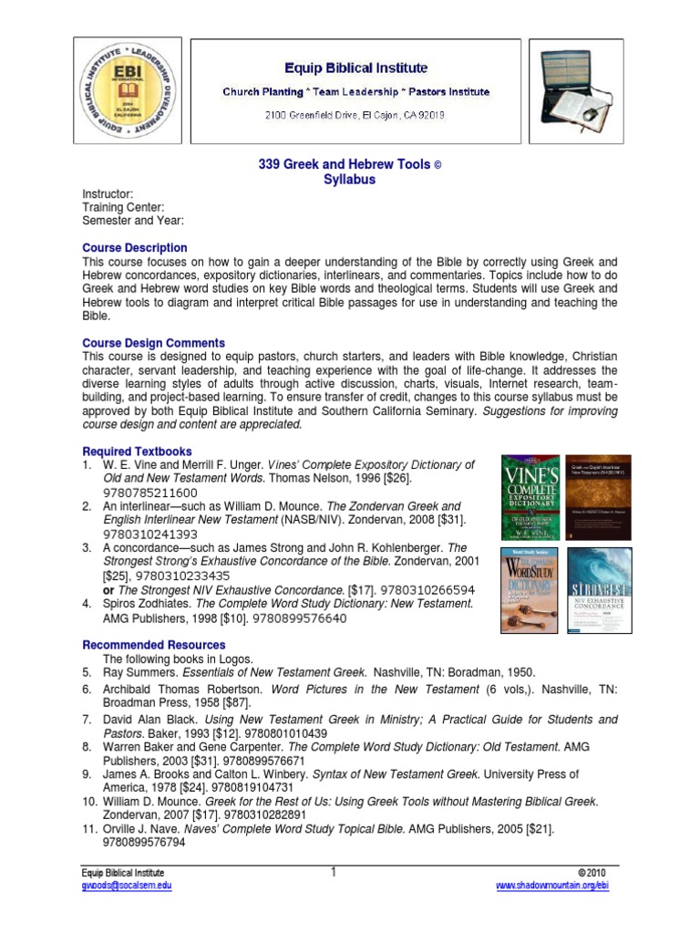 339 Greek and Hebrew Tools Syllabus | PDF | Biblical Inerrancy | Bible