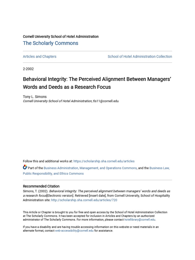 Behavioral Integrity - The Perceived Alignment Between Managers - W ...
