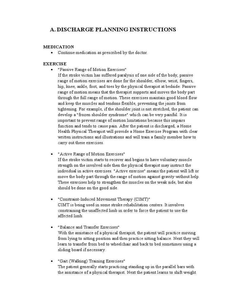 Discharge Planning Instructions | PDF | Physical Therapy | Stroke