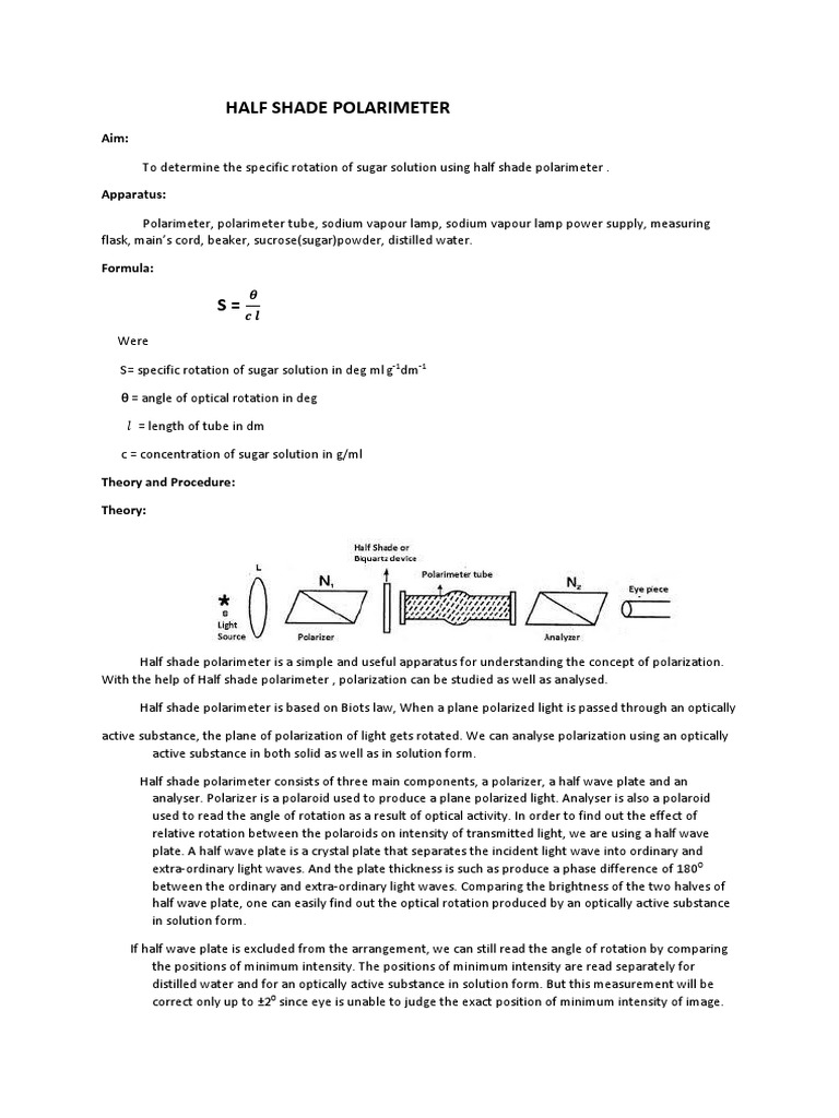 Half Shade Polarimeter | PDF | Polarization (Waves) | Physical Chemistry