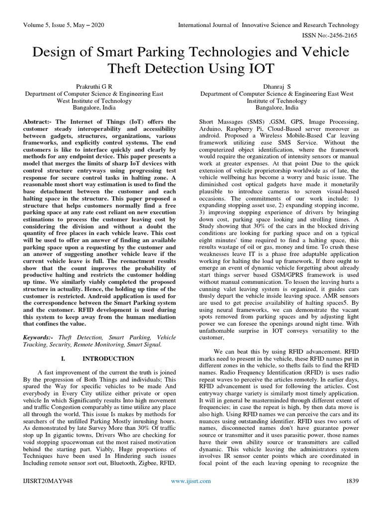Design of Smart Parking Technologies and Vehicle Theft Detection Using ...