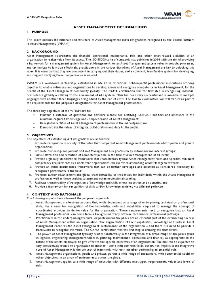 Purpose: Asset Management Designations | PDF | Competence (Human ...