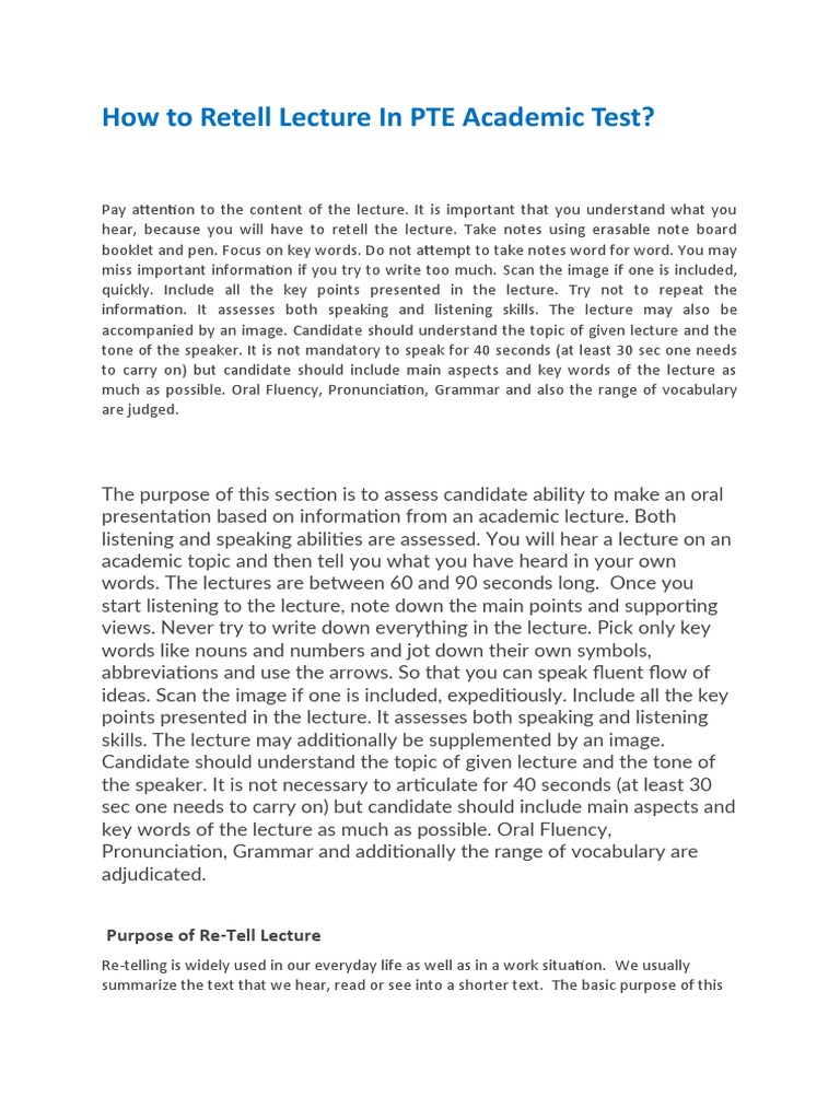 How To Retell Lecture in PTE Academic Test | Download Free PDF ...