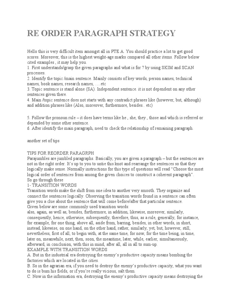 Re Order Paragraph Strategy | PDF | Time | Syntax