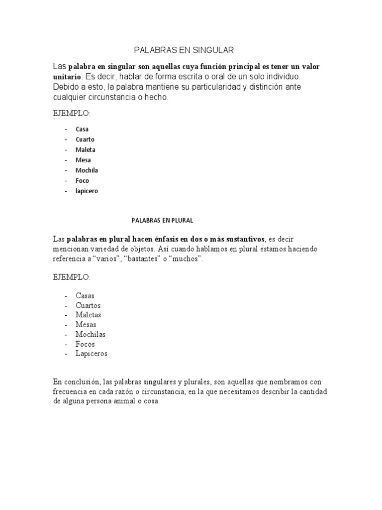 Ejercicios en Singular y Plural | PDF | Naturaleza