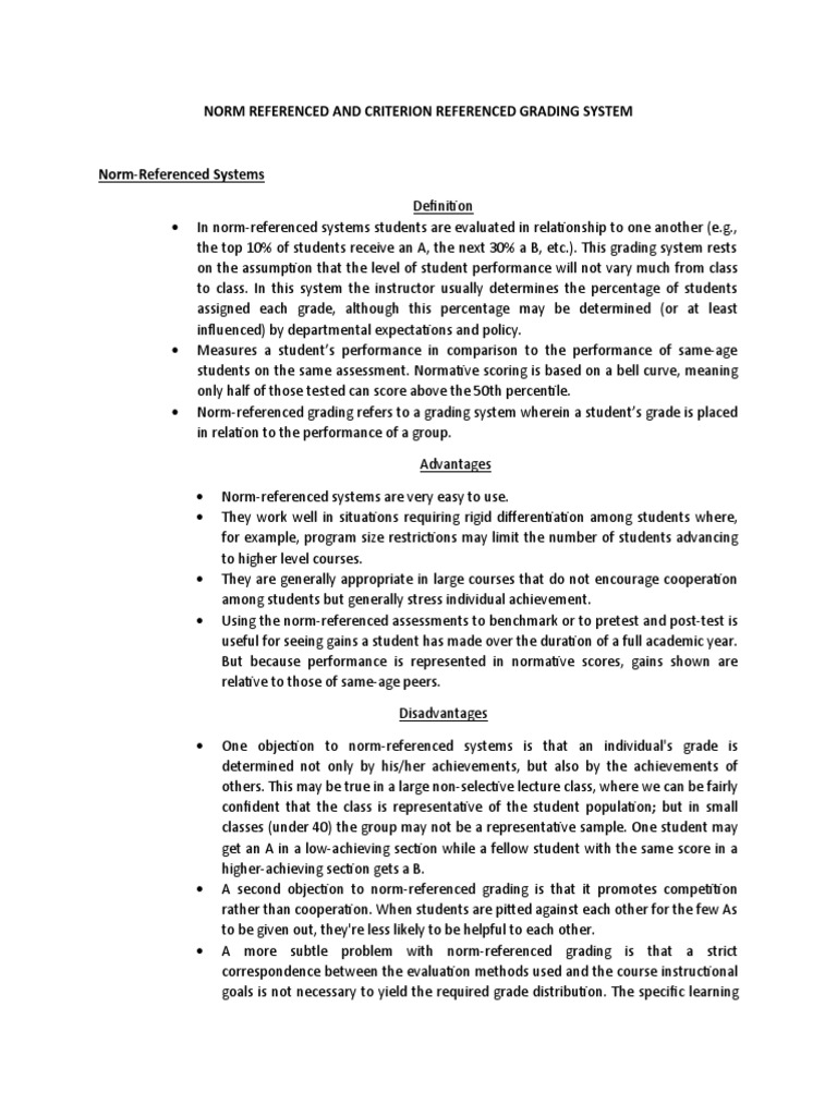 Norm Referenced and Criterion Referenced Grading System | Download Free ...