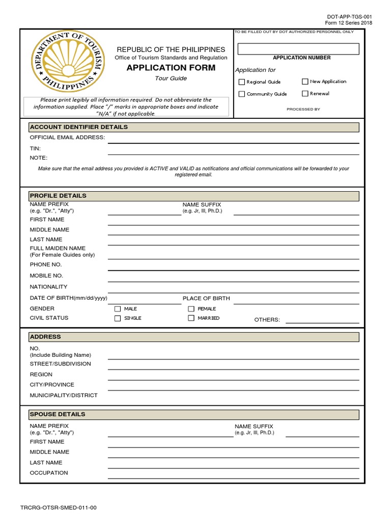DOT Tour Guide Accreditation Application Form | PDF | Email Address ...
