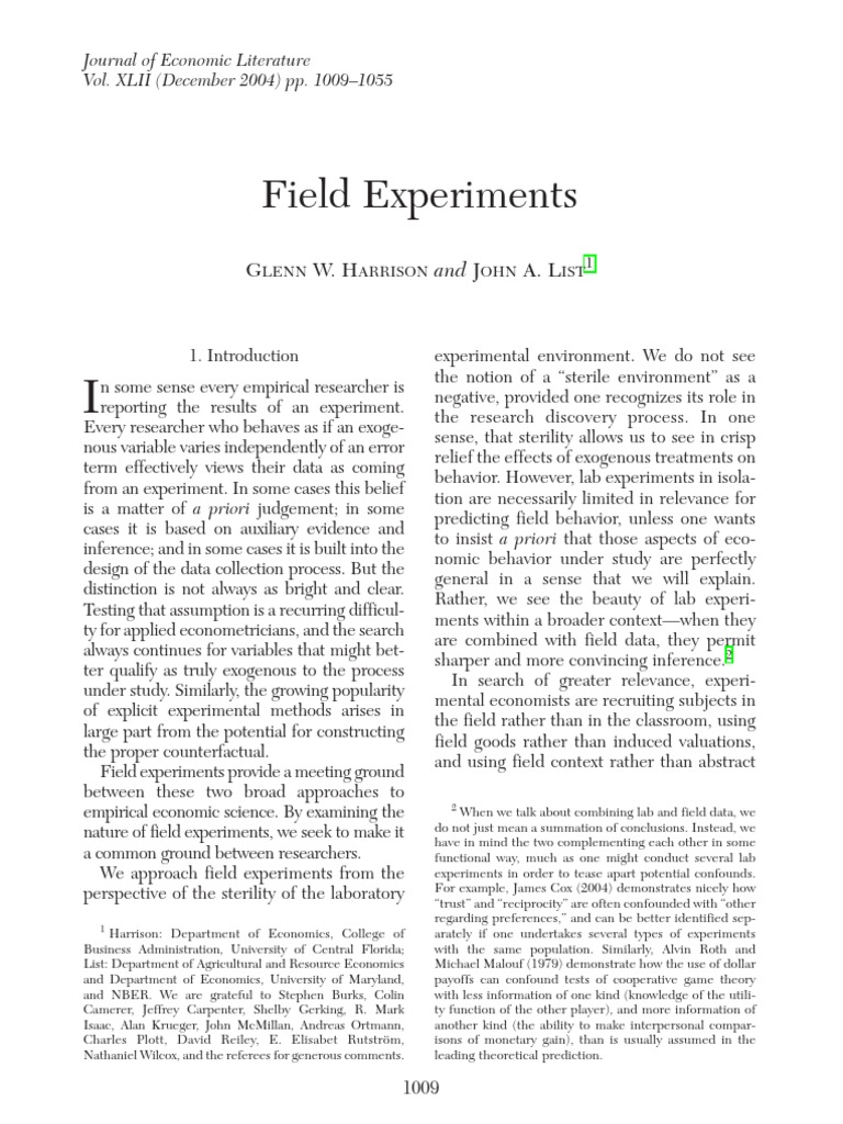 Harrison & List 2004 PDF | PDF | Experiment | Economics