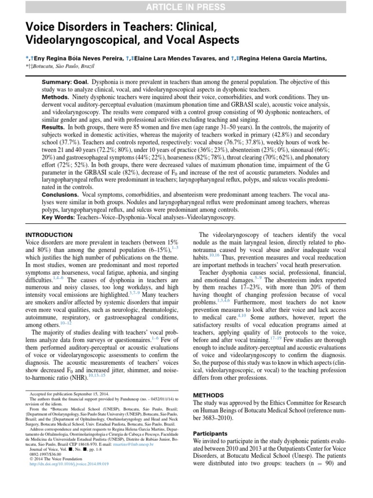 Voice Disorders in Teachers | PDF | Human Voice | Otorhinolaryngology