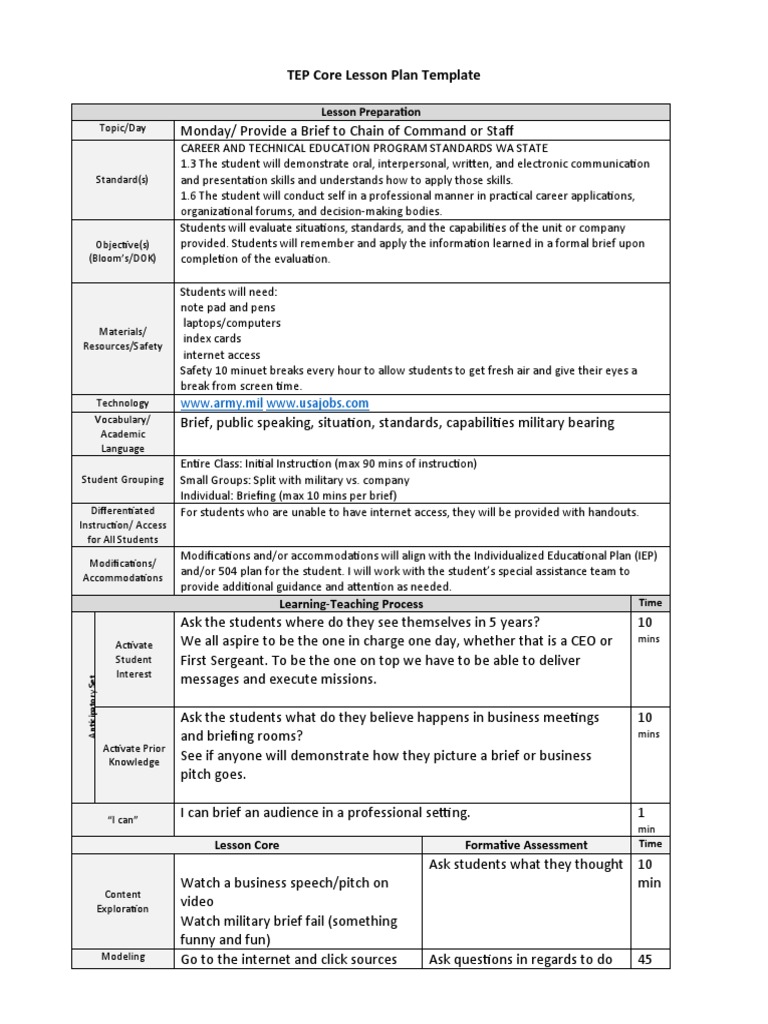 Tep Lesson Plan Template and Descriptions Baker | PDF | Individualized ...
