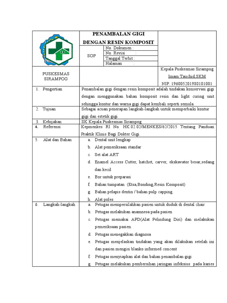 05 SOP Penambalan Resin Komposit Fix | PDF