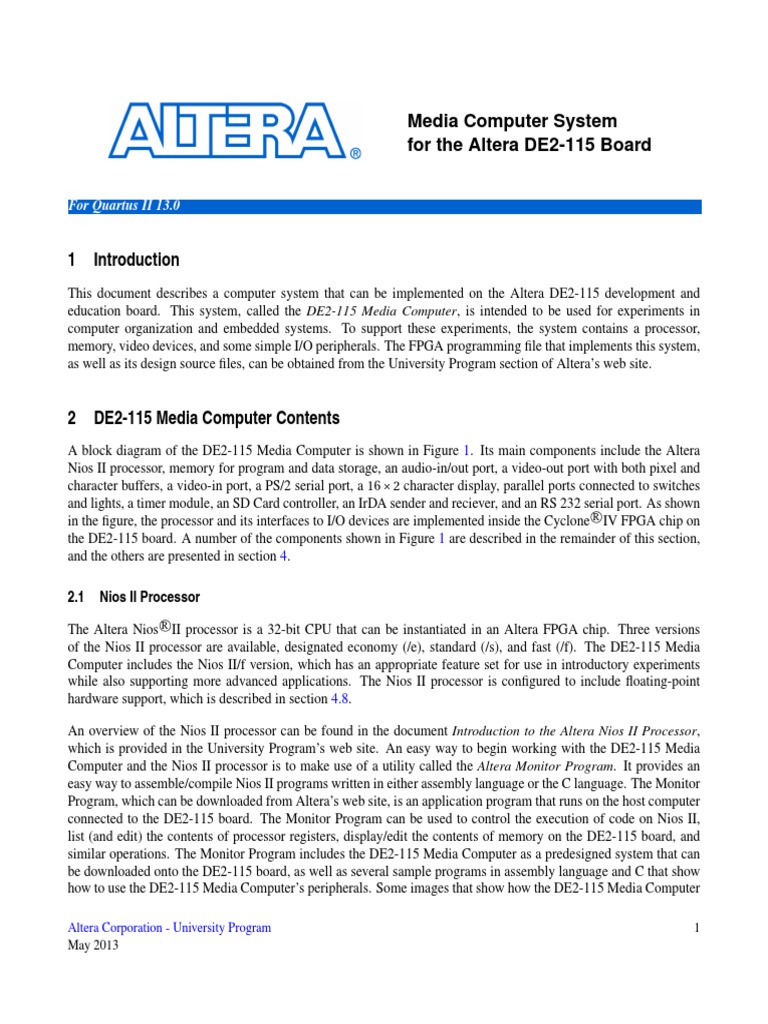 DE2-115 Media Computer PDF | PDF | Computer Memory | Input/Output