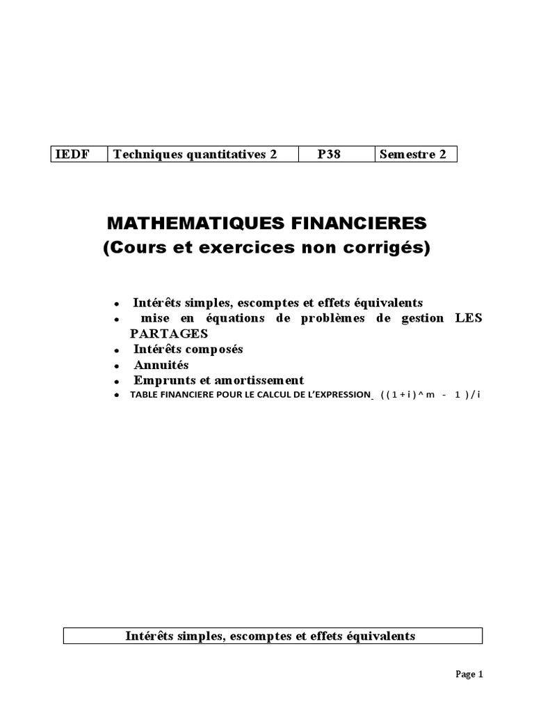 Iedf p38 Cours Matfi | PDF | Prêts | Amortissement (finance)